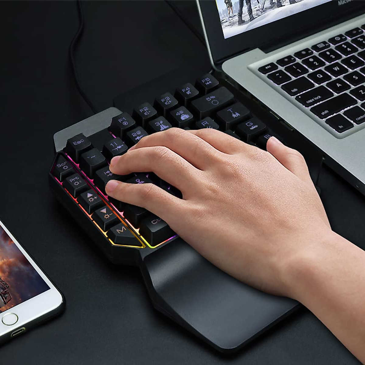 Archuu Wireless One-Handed Mechanical Keyboard,35 Keys RGB Gaming Keypad,Colorful Backlit USB Wired Gaming Keyboard,Single Hand RGB Mechanical Gaming Keyboard,Multicolor
