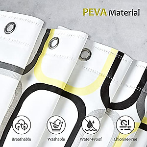OTraki 72 x 78 inch Long Shower Curtain, PEVA Shower Curtain Liner with 12 Plastic Hooks Waterproof Shower Curtain for Bathroom with 6 Magnetic Weights(White Yellow Check)