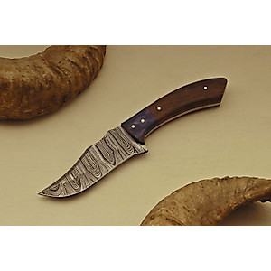 Custom Handmade Full Tang Damascus Steel Hunting Camping Skinner Knife - Wood Handle | Sheath | EDC