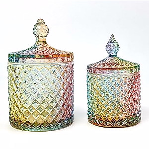 EWEIGEER Colorful Crystal Glass Candy Snack Barrel Storage Jar Embossed Luxury Cookie Buffet Canister With Lids Jewelry Box Jar Biscuit Containers