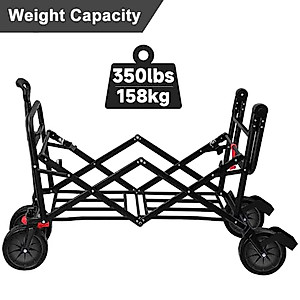 BEAU JARDIN Collapsible Folding Beach Wagon Cart 350lbs Foldable All Terrain Wagon 100L Utility Camping Grocery Portable Outdoor Garden Sport Shopping Heavy Duty Push Pull Wagon Black