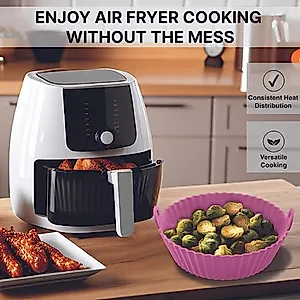 KH 3-Pack Air Fryer Liners for 3 to 5 QT, Silicone Air Fryer Liners, Airfryer Liners, Air Fryer Silicone Liners, Air Fryer Liner Reusable, Air Fryer Basket, Air Fryer Liners Silicone (Pink)