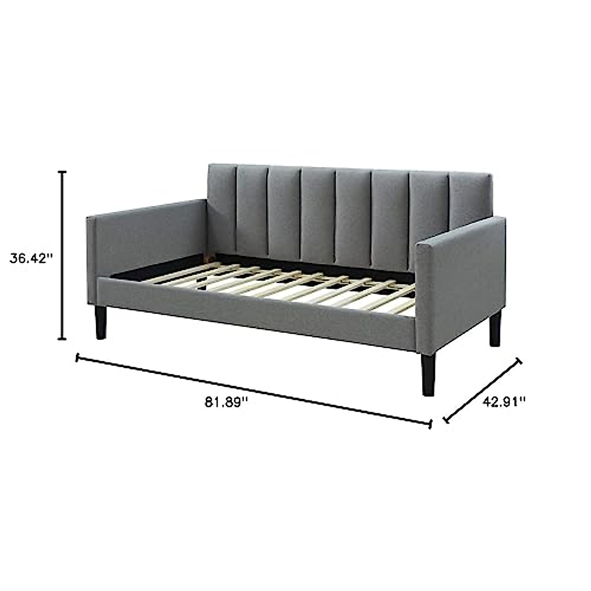 LuXeo Bristol Twin Size Upholstered Panel Daybed in Gray Fabric