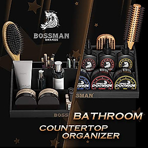 Bossman Bamboo Bathroom Countertop Organizer for Toiletries, Accessories and Grooming Products Storage and Counter Organization (Black)