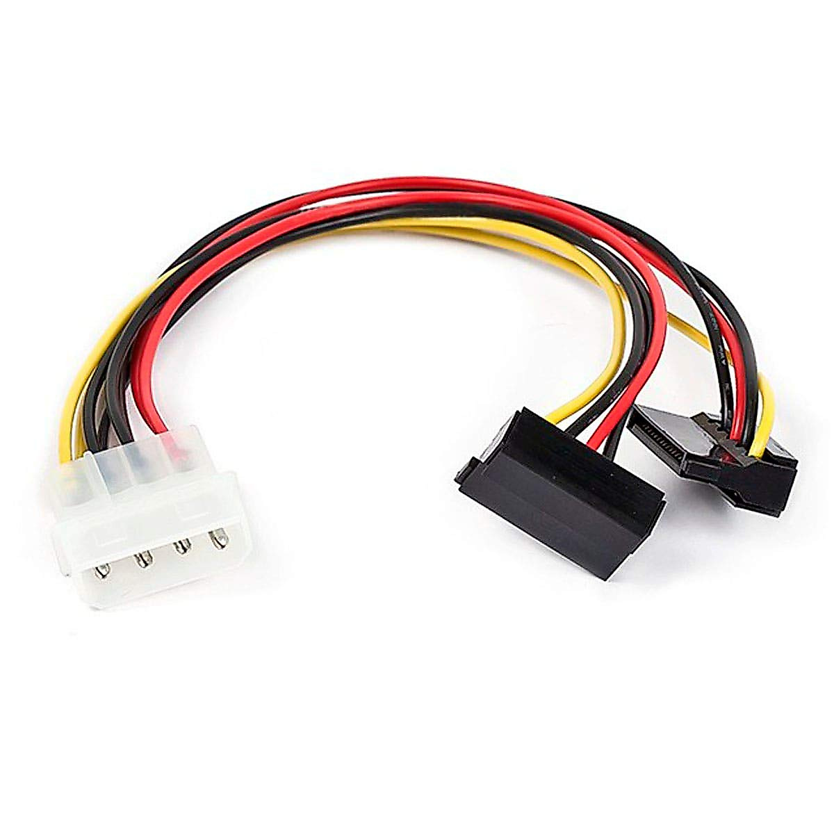 Monoprice Data Cable - 0.67 Feet - 4-pin MOLEX Male to 2X 15-pin SATA II Female with 90 Degree Power Cable