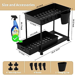 NUTSAAKK 2 Tier Under Sink Organizers and Storage, Upgraded Bathroom Organizer Under Sink, Kitchen Cabinet Organizer with Sliding Drawer, Kitchen Sink Organizer Black,for Women, Mothers Day