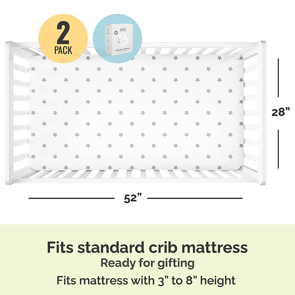 100% Organic Cotton Baby Crib Sheet (2 Pack) - Jersey Knit Soft Fitted Baby Sheet - Washable Crib Mattress Sheets for Baby Toddler Newborn Infant & Kids - Fits Standard Crib Toddler Mattresses