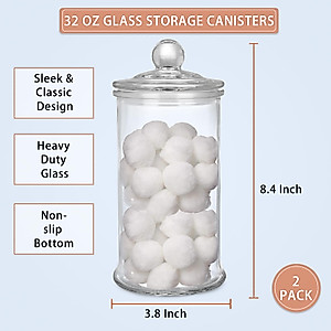 UrSpeedtekLive 2 Pack Glass Apothecary Jars with Lids, 32oz Clear Bathroom Accessories Canisters Storage Organizer, Cotton Ball Holder Containers, Glass Jars for Bathroom, Vanity, Laundry Room