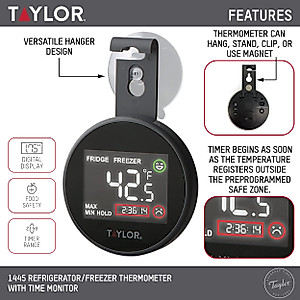 Taylor Digital Kitchen Refrigerator/Freezer Kitchen Thermometer with Time Monitor