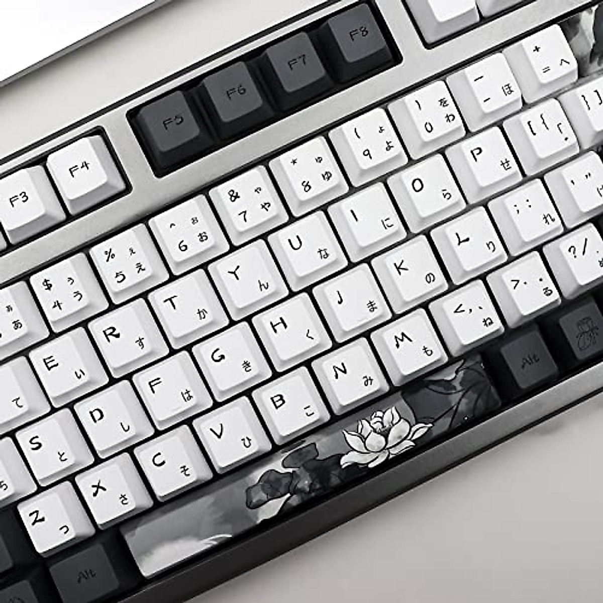 JSJT Ink Lotus Keycaps OEM Profile Japanese Keycaps 140 Keys PBT Dye Sublimation Custom Keycaps Suitable for GK61/64/68/84/87/96/980/104/108 Cherry MX Switch ANSI/ISO Layout Mechanical Keyboards