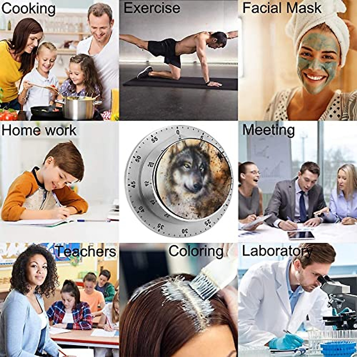 Classroom Timer Watercolor Wolf Magnetic Countup Timer for Kitchen Study Work Exercise