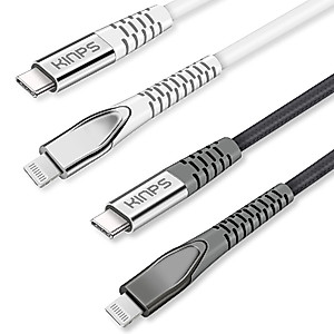 KINPS [MFI Certified 10ft USB C to Lightning Fast Charging Cable 2 Packs Compatible with iPhone 12 Pro Max/12 Mini/12/11 Pro Max/XS, Supports Power Delivery(for Use with Type C Chargers), White Grey