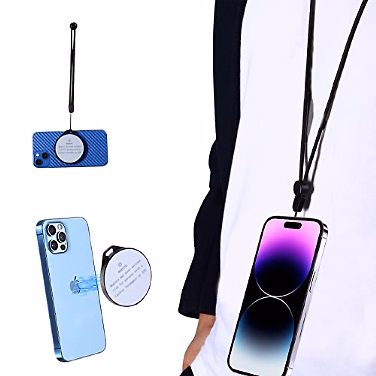 QKOO Dual Magnetic Movable Phone Holder Compatible with MagSafe for iPhone 12/13/14 Series, MagSafe Case, MagSafe Ring for More Phone