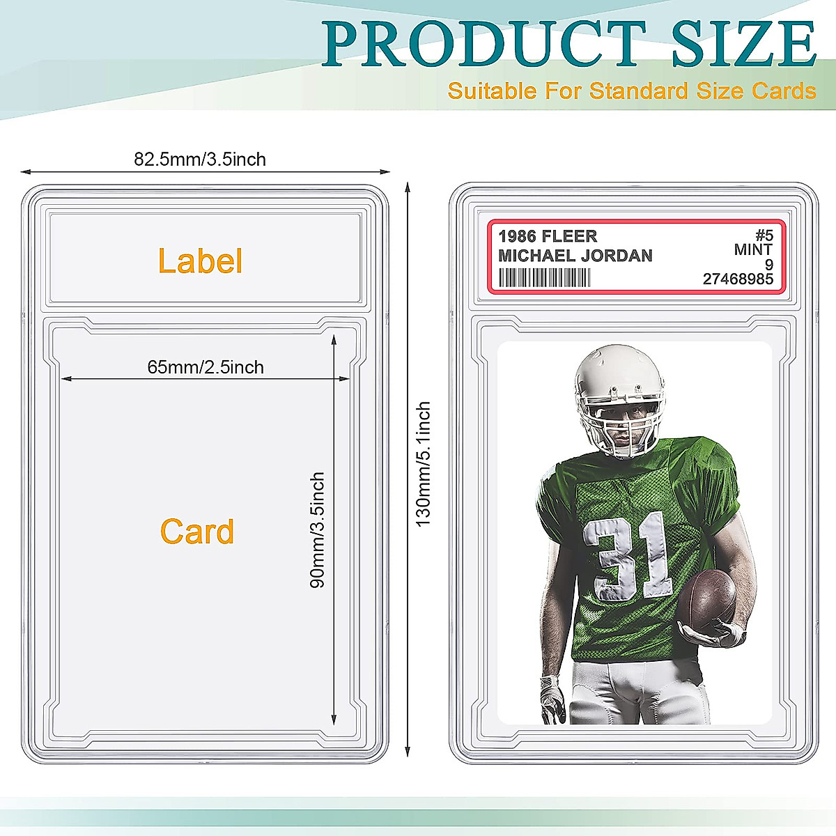 Trading Cards Protector Case Acrylic Clear Baseball Card Holders with Label Position Hard Card Sleeves Small Sturdy Storage Box for Card Standard Collector Sport Game Grade Card Case (6 Pieces)