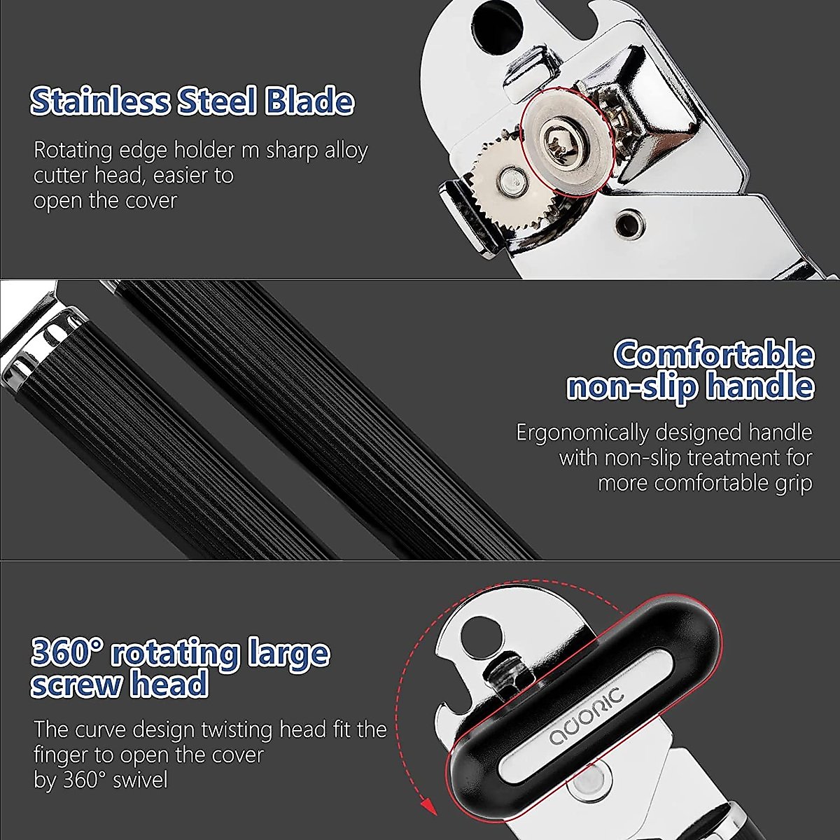 Manual Can Opener, Stainless Steel Can Opener manual Smooth Edge, Ergonomic and comfortable handle, Easy to Open for Various Shapes