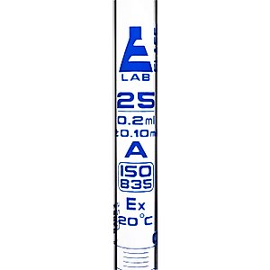 EISCO Serological Pipette, 25ml - Class A, Tolerance ±0.100ml - Blue Graduations - Color Code, White - Calibrated for Delivery to Jet - Borosilicate Glass