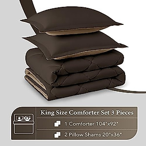 downluxe King Size Comforter Set - Brown and Tan King Comforter, Soft Bedding Comforter Sets for All Seasons, King Comforter Set - 3 Pieces - 1 Comforter (104"x92") and 2 Pillow Shams(20"x36")