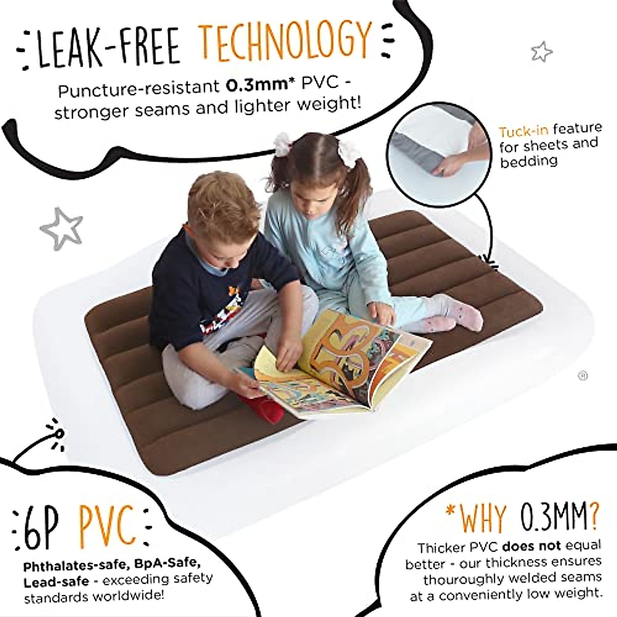 The Shrunks Toddler Travel Bed Portable Inflatable Air Mattress Blow Up Bed for Indoor/Outdoor Camping, Backyard, Hotel, or Home Use Kids Floor Bed with Security Bed Rails and Electric Pump