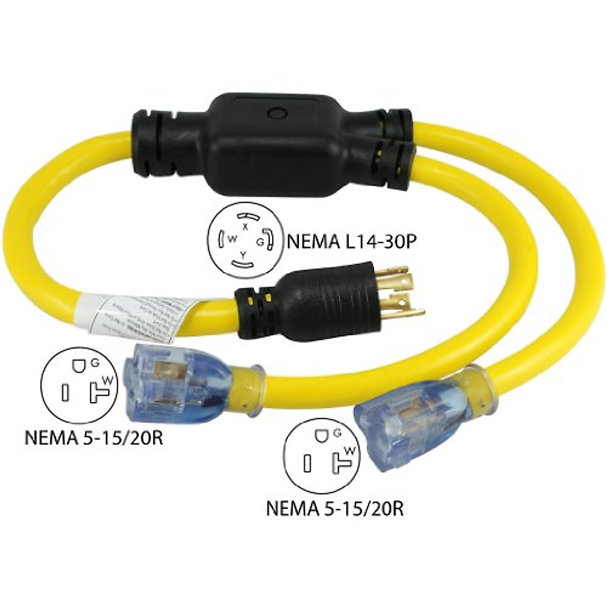 Conntek YL1430520S 30 4 Prong to 15/20 Amp Generator Y-Adapter, Yellow/Blue