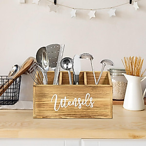 LADESIGGN Kitchen Utensil Holder with 3 Compartments, Farmhouse Kitchen Decor Utensil Holder, Cooking Tools Silverware Caddy, Kitchen Countertop Utensil Holder for Silverware Fork Spoon Spatula