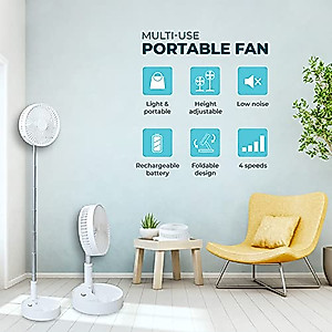 Foldable Swing Retractable Table Fan / Floor Fan with Remote Control Portable Battery Powered Fan for Home Office Outdoor Boating Camping Travel