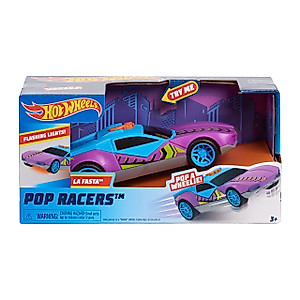 Just Play Hot Wheels Pop Racers Car La Fasta Toy Vehicle, 7-Inch Purple Motorized Toy Car, Lights, Sounds, Pops Wheelies, Kids Toys for Ages 3 Up