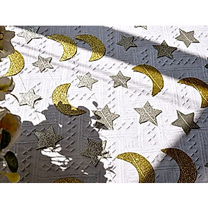 Cute Small Gold Silver Star Moon Garlands Glitter Twinkle Star Garlands Streamer for Kids Birthday/Bday Party Baby Shower Wedding Anniversary Engagement Graduation Gold Silver Party Decorations
