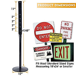 kdgarden Heavy Duty Cast Iron Sign Post and Base Kit - 12" DIA Stand with 48" Post and Bolts & Nuts for Hanging Signs, Portable Sign Holder for Parking and Recreational Use
