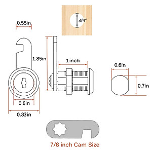 Fosiya 5 Pack 7/8" Inch Zinc Alloy Premium Cabinet Cam Locks, Alike Keyed Cam Lock Set, Secure Files Drawers Mailbox RV Camper Door Tool Box