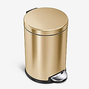simplehuman 4.5 Liter / 1.2 Gallon Round Bathroom Step Trash Can, Brass Stainless Steel