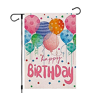 CROWNED BEAUTY Happy Birthday Garden Flag 12x18 Inch Double Sided Balloons Colorful Outside Welcome Party Decoration Gift Yard Flag