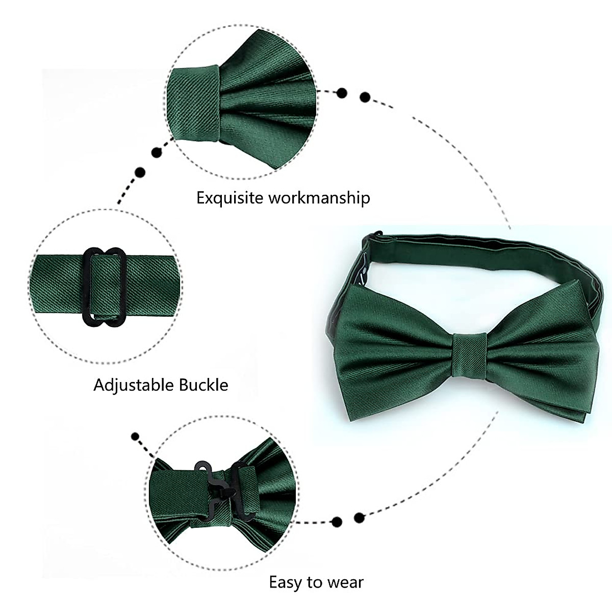 Alizeal Mens Tuxedo Bow Tie, Hanky and Cufflinks Set (Dark Green)
