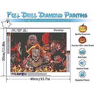 Ksxistiyt Halloween Diamond Art Painting Kits for Adults -Full Drill Diamond Dots Paintings for Beginners, Round Paint with Diamonds Pictures Gem Art Painting Kits DIY Adult Crafts 12x16inch