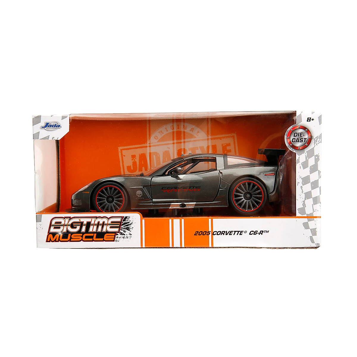 Big Time Muscle 1:24 2005 Chevy Corvette C6R Die-cast Car Charcoal Grey, Toys for Kids and Adults