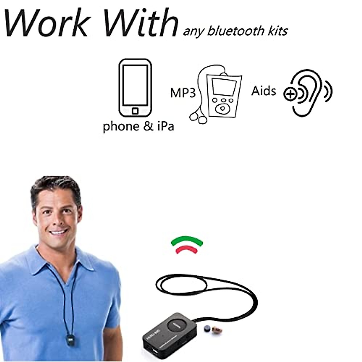 EDIMAEG Loud Sound 45-100dB 35 inch Amplifier Bluetooth Neckloop Aids T-coil with CIC Spy Earpiece