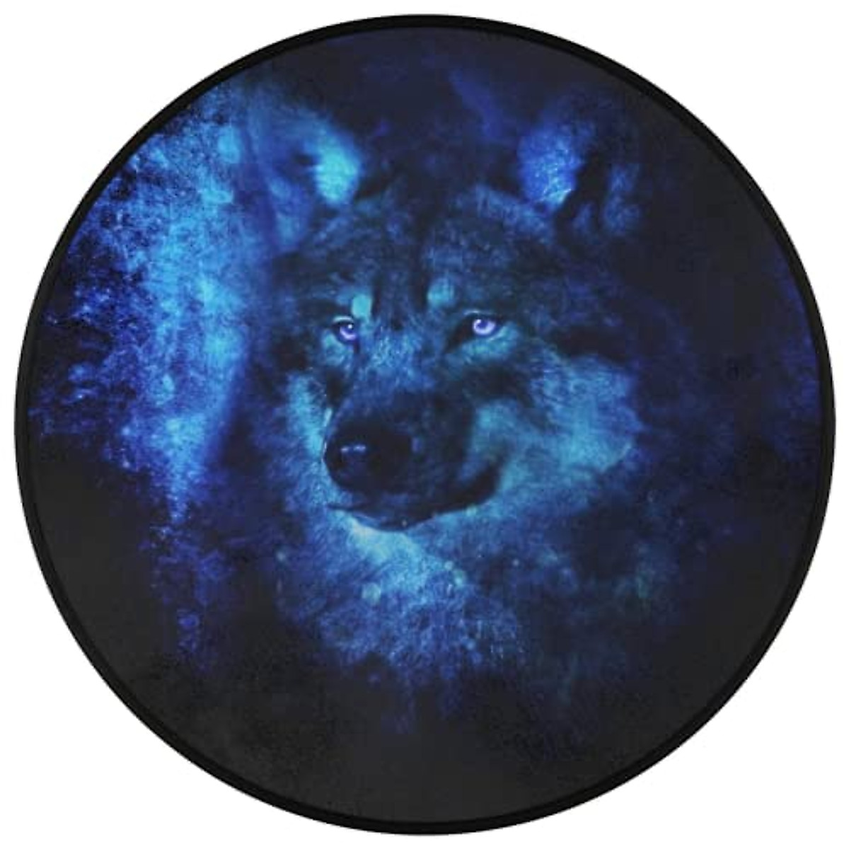 30X18 Inch Round Area Rug 5ft Galaxy Wolf Large Circle Rugs Non-Slip Soft Indoor Throw Rugs Washable Floor Mat Carpet for Bedroom Living Room Sofa Nursery Kids Playroom Decor