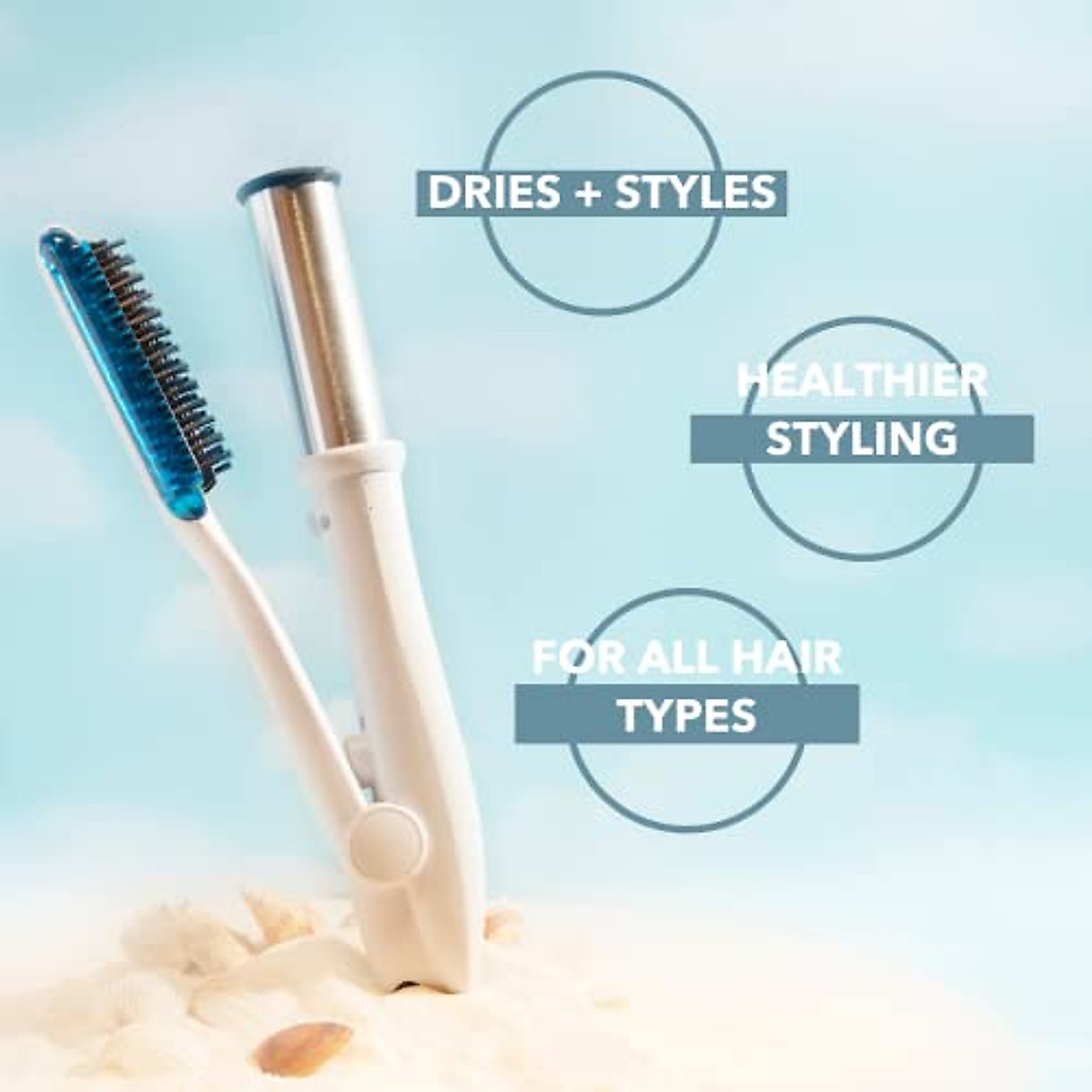 InStyler Max Prime Wet To Dry 1.25" White 2-Way Professional Tourmaline Ceramic Rotating Iron with Ionic Bristles - Dry, Straighten, Style & Curl Hair - Four Heat Settings - Automatic Shut Off