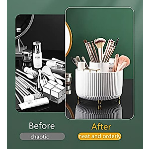 Large Capacity Makeup Brush Holder, 360° Rotating Makeup Perfume Organizer, 5 Slot Makeup Brushes Cup Tray for Vanity Decor Bathroom Countertops Cosmetic Desk Storage Container Display Case (Green)