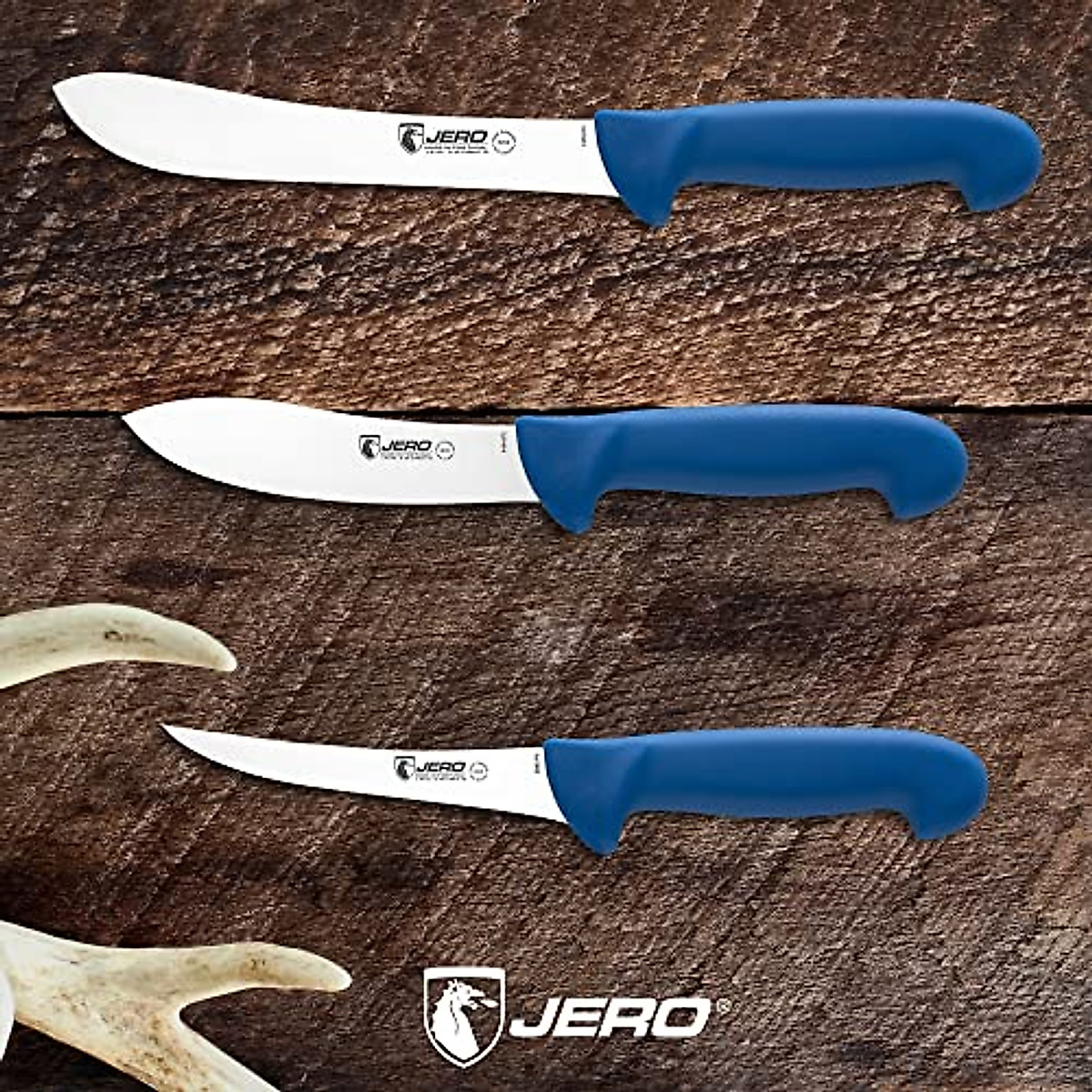 JERO P3 Series Hunters Butcher Knife Set - Narrow Blade Butcher Knife, Deer Skinner And Boning Knife - Meat Processing Knife Set Or Camp Knife Set - Made In Portugal