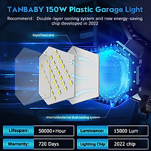 TANBABY 2 Pack LED Garage Lights, Total 30000LM Deformable Best Garage Light Ceiling LED Shop Lights, 150W E26/E27 LED Light Garage Lighting with 6+1 Adjustable Panels Garage Bulb for Basement, Attic