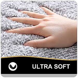 OLANLY Bathroom Rugs, Extra Soft and Absorbent Microfiber Bath Mat, Non-Slip, Machine Washable, Quick Dry Shaggy Bath Carpet, Suitable for Bathroom Floor, Tub, Shower (Grey and White, 24 x 16 Inches)