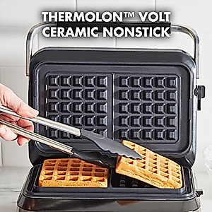 GreenPan Stainless Steel 2-Slice Belgian Waffle Maker Iron, Healthy Ceramic Nonstick Plates, Adjustable settings and Presets, Easy-to-use LED Display