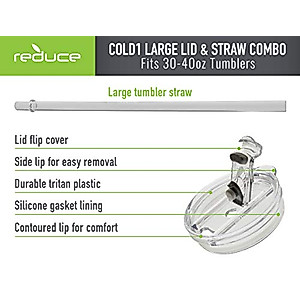 Reduce Tumbler Lid and Straw Set for 30-40 oz Tumblers/Mugs - BPA Free, Dishwasher Safe, Impact Resistant - Replace Broken, Damaged or Lost Reduce Cold 1 Straws and Lids - Large