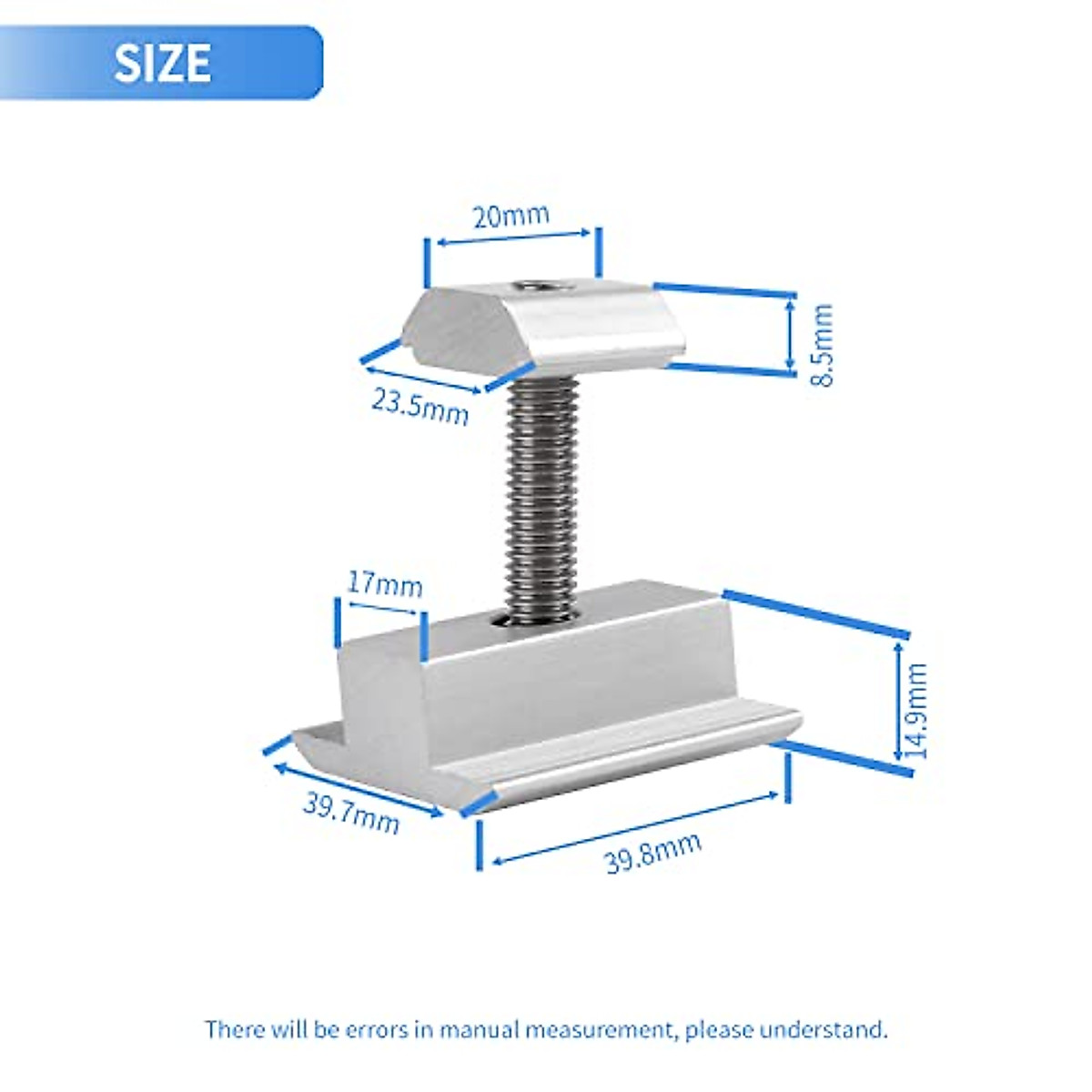 Solar Panel Clamps Panel with Hex Socket Head Cap Bolts Spring Washer and Slider Nut Solar Mid Clamp for Solar Panel Mounting,4 Sets