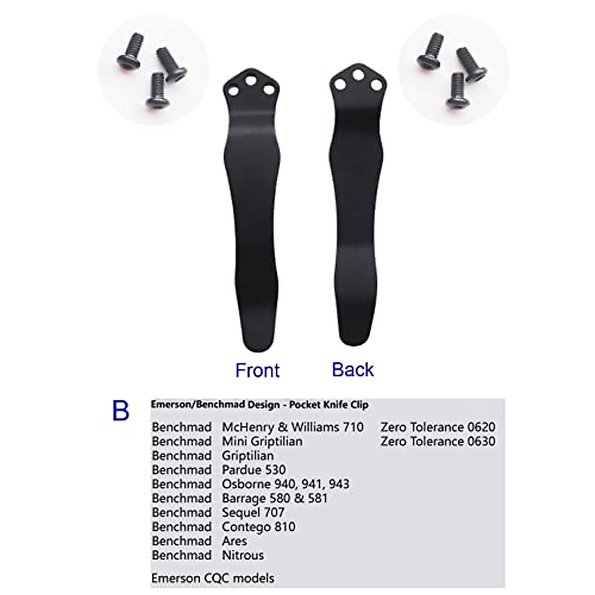 5Afashion 2 pcs Deep Carry Pocket Clips for Folding Knives,Kydex Waist Clip,Folding Knife Back Clips (B)