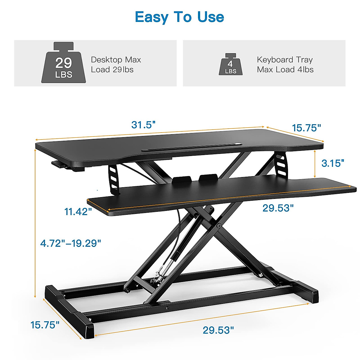 HUANUO Quick Sit to Stand Desktop Gas Spring Riser (Max Height:19.3inch), 32 inch Height Adjustable Standing Desk Converter for Dual Computer Monitors & Laptop Workstation, Perfect Home Office