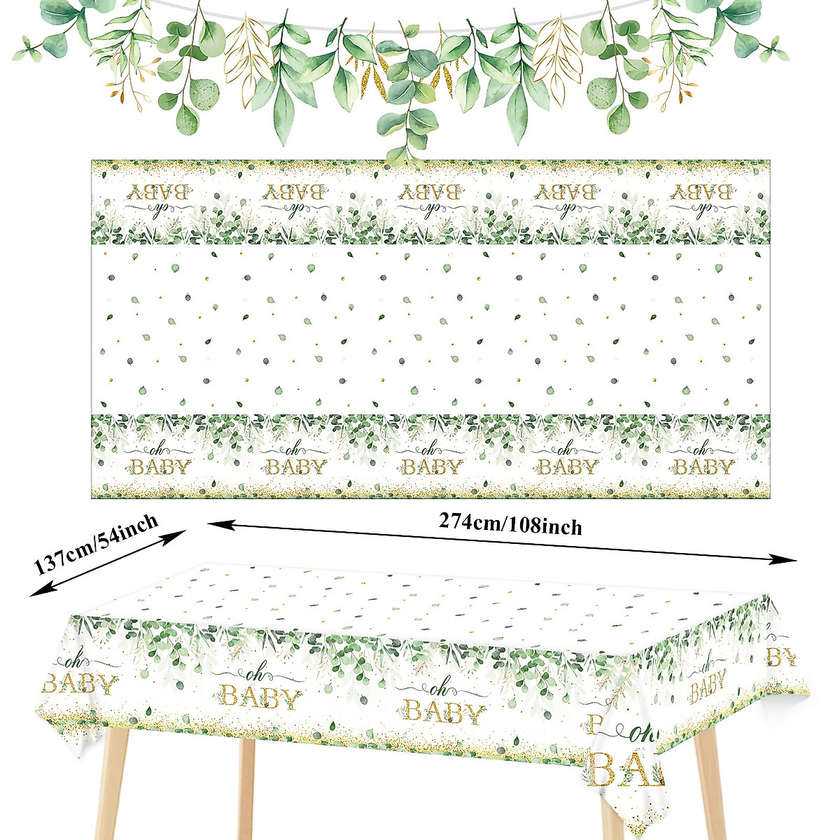 Greenery Baby Shower Banner Eucalyptus Leaves Oh Baby Tablecloth for Kids Green Eucalyptus Sign Welcome Oh Baby Table Cover Welcome Baby Shower Eucalyptus Birthday Gender Neutral Party Decoration