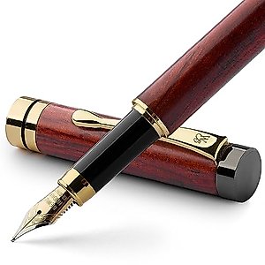 Wordsworth & Black's Fountain Pen Set, Luxury Bamboo Wood - Medium Nib, Gift Case; Includes 6 Ink Cartridges, Ink Refill Converter -Journaling, Calligraphy; Drawing, Smooth Writing [Rosewood]