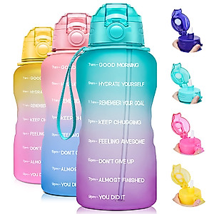 Giotto Large Half Gallon/64oz Motivational Water Bottle with Time Marker & Straw,Leakproof Tritan BPA Free Water Jug-Green/Purple Gradient