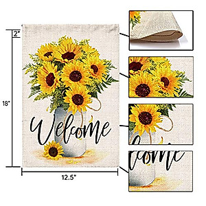 Hexagram Sunflower Arrangement Vase Welcome Garden Flag Double Sided,Burlap Summer Fall Farmhouse Outdoor Welcome Garden Decor,Small Garden Flag 12x18 Prime